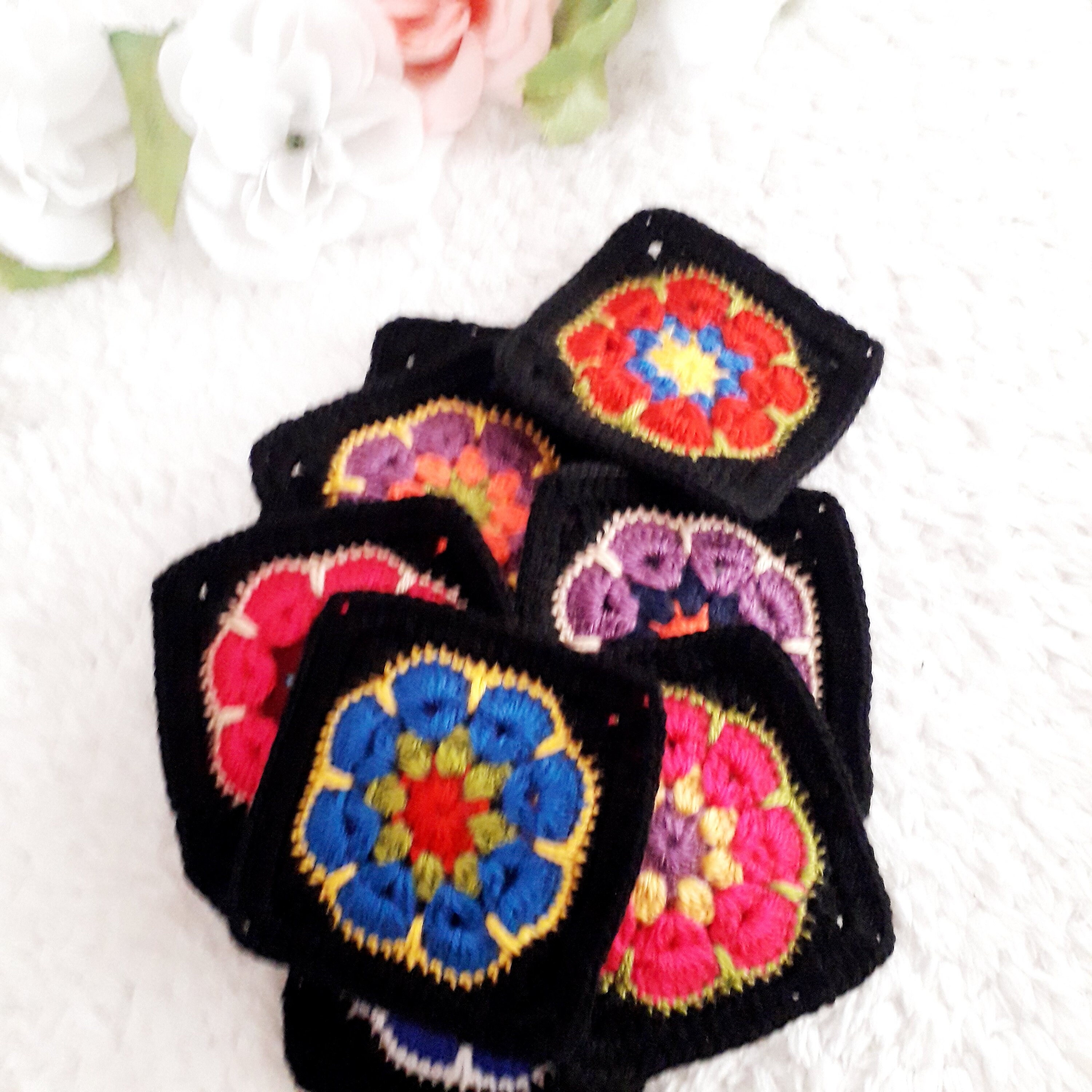 12 Pieces Granny Squares Finished Hand Crochet, Granny Square Motif ...