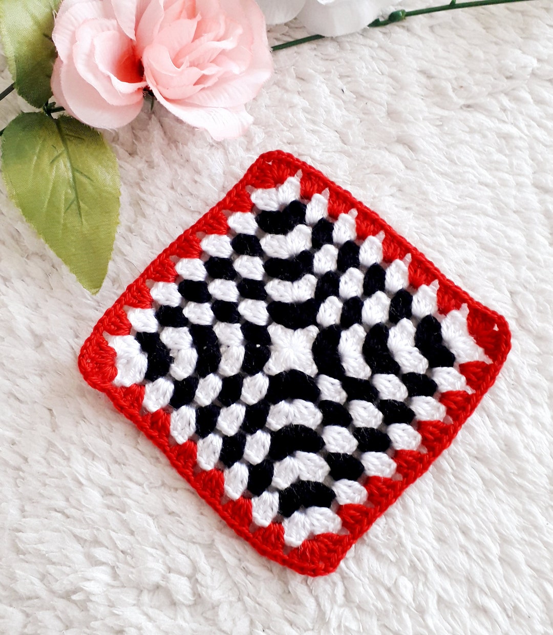 10 Pieces Granny Squares Finished Hand Crochet, Red Granny Square Motif ...