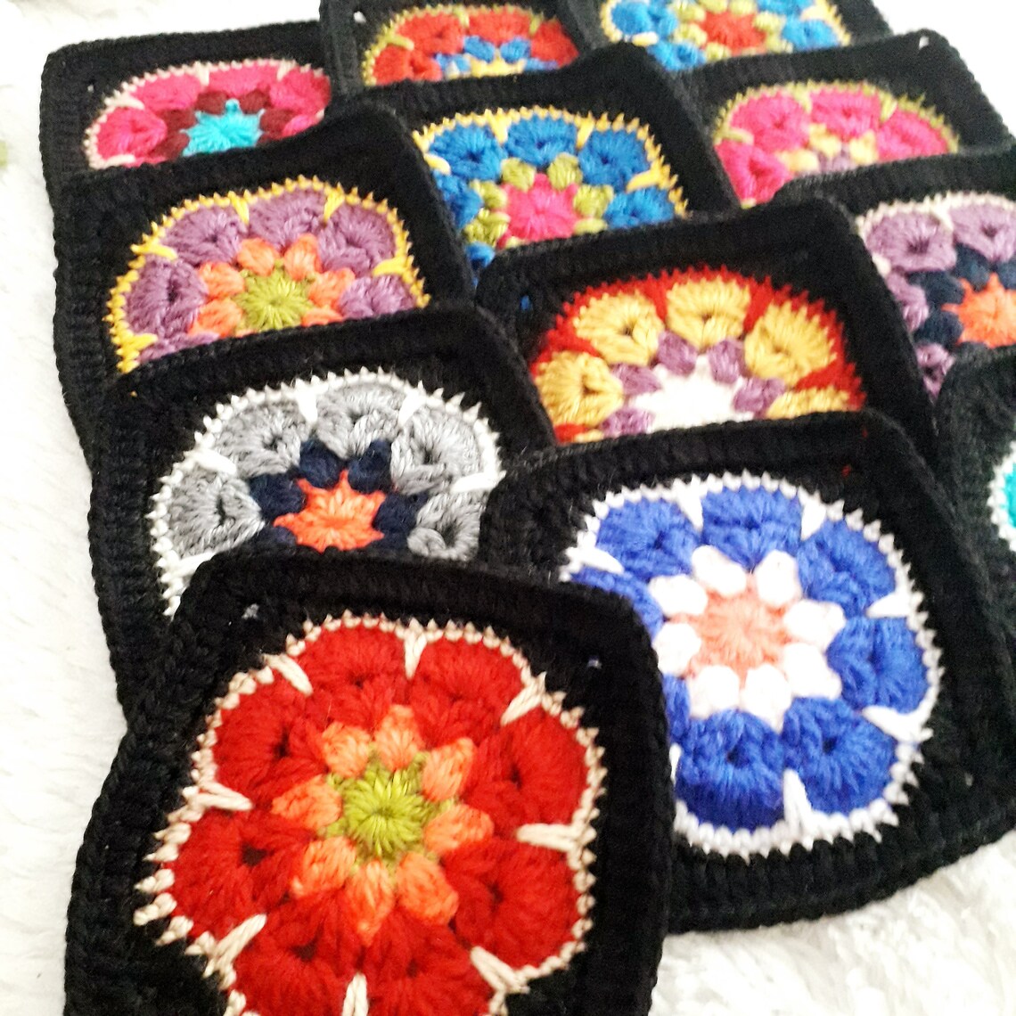 12 Pieces Granny Squares Finished Hand Crochet, Granny Square Motif ...