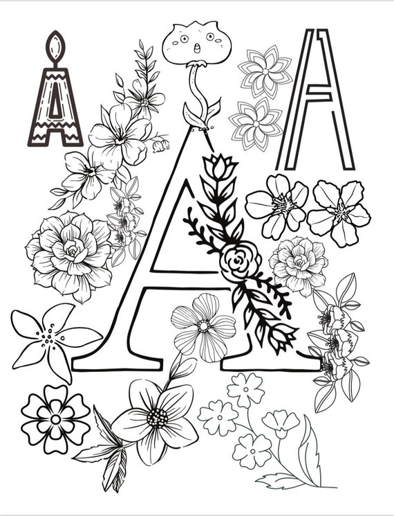 Alphabet Coloring Book Floral Design | Etsy