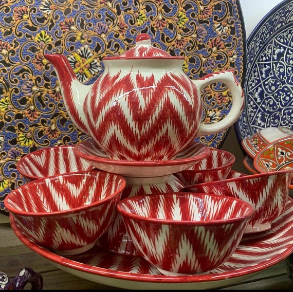 Monochromatic Adras Pattern Set of Handcrafted Ceramic Teapot - Etsy