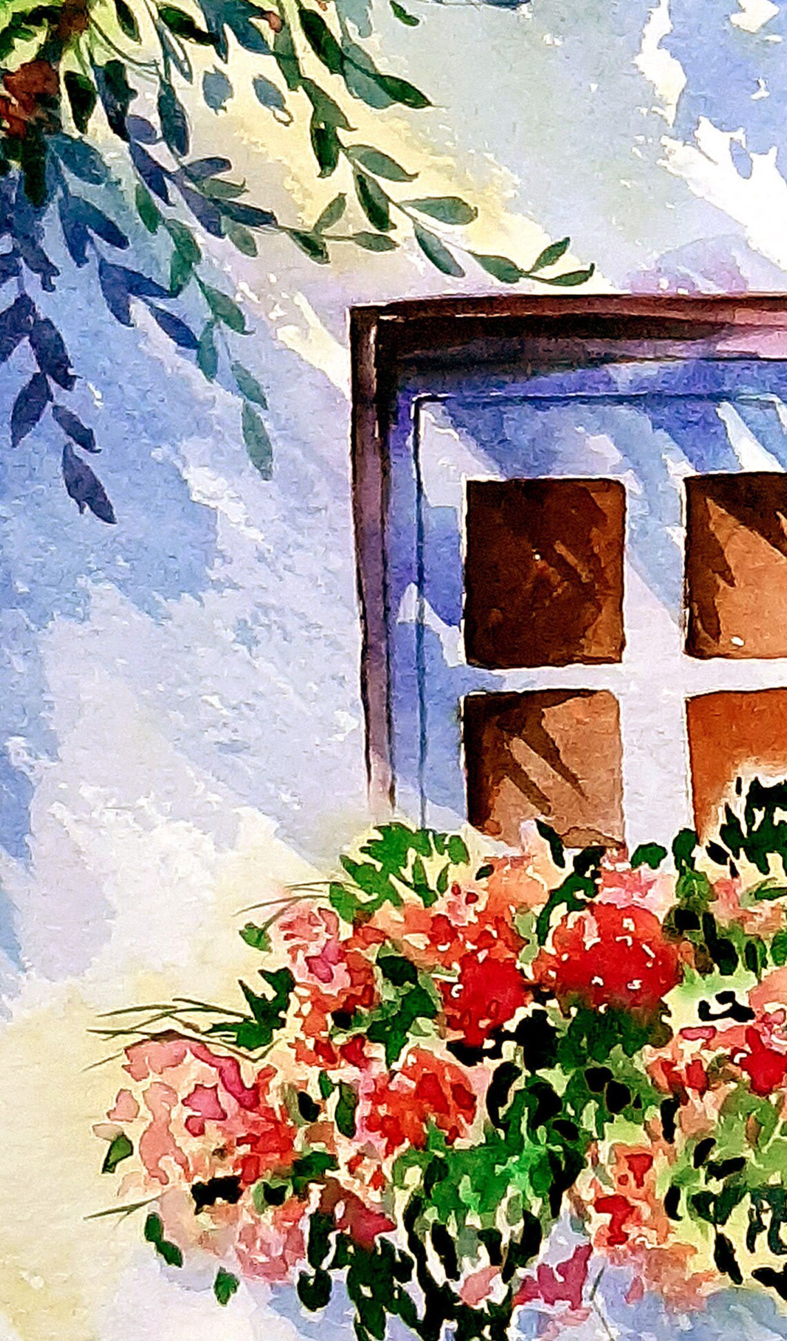 Spring Flowers Painting Window Box Original Watercolor Art | Etsy