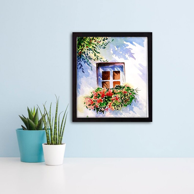 Spring Flowers Painting Window Box Original Watercolor Art - Etsy