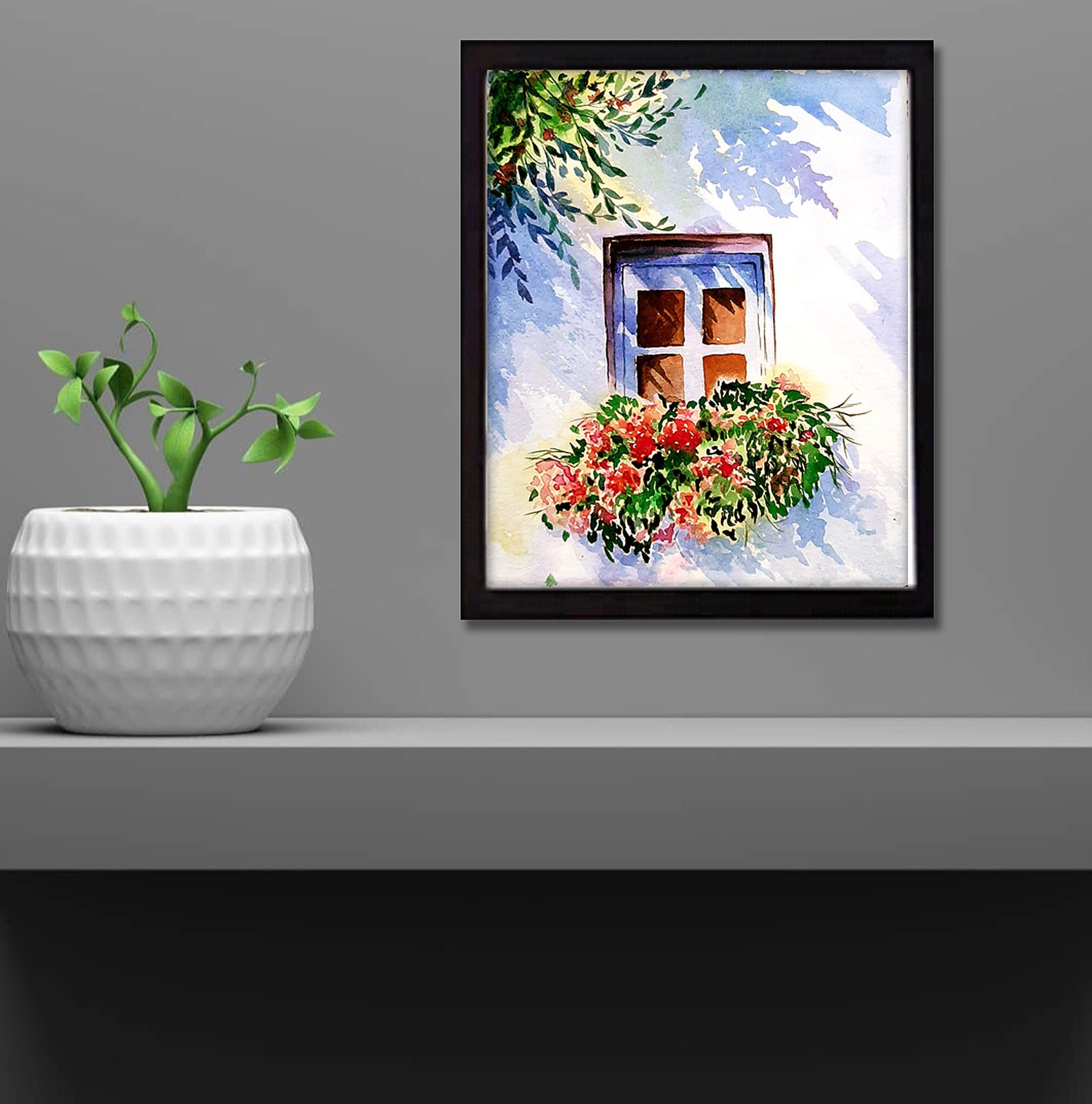 Spring Flowers Painting Window Box Original Watercolor Art - Etsy