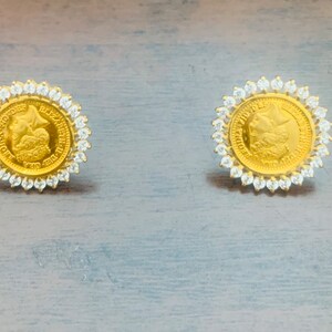 22k Solid Gold Antique Coin Stud-antique Gold Coin Earrings- Gold Stud ...