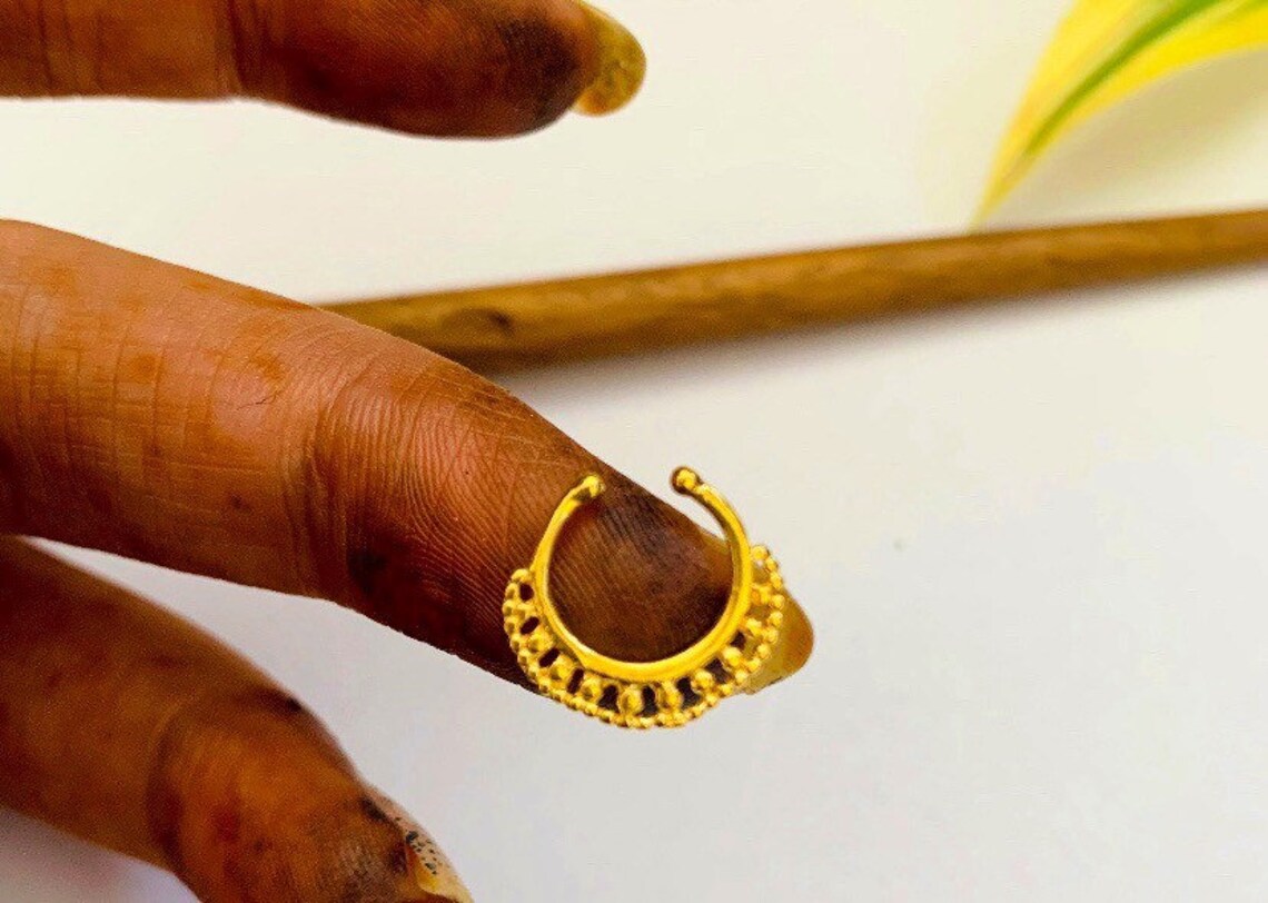 22k Gold Fake Nose Septum- Solid Nose Gold Septum-real Gold Nose Septum ...