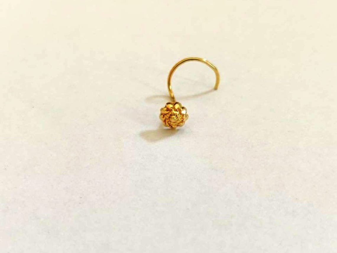 18k Solid Gold Nose Pin- Gold Nose Stud-rajasthani Nose Pin- Indian ...
