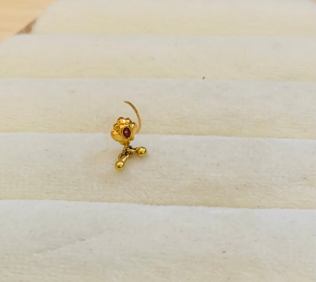 22k Solid Dangling Gold Nose Pin-dangling Gold Nose Stud-rajasthani ...