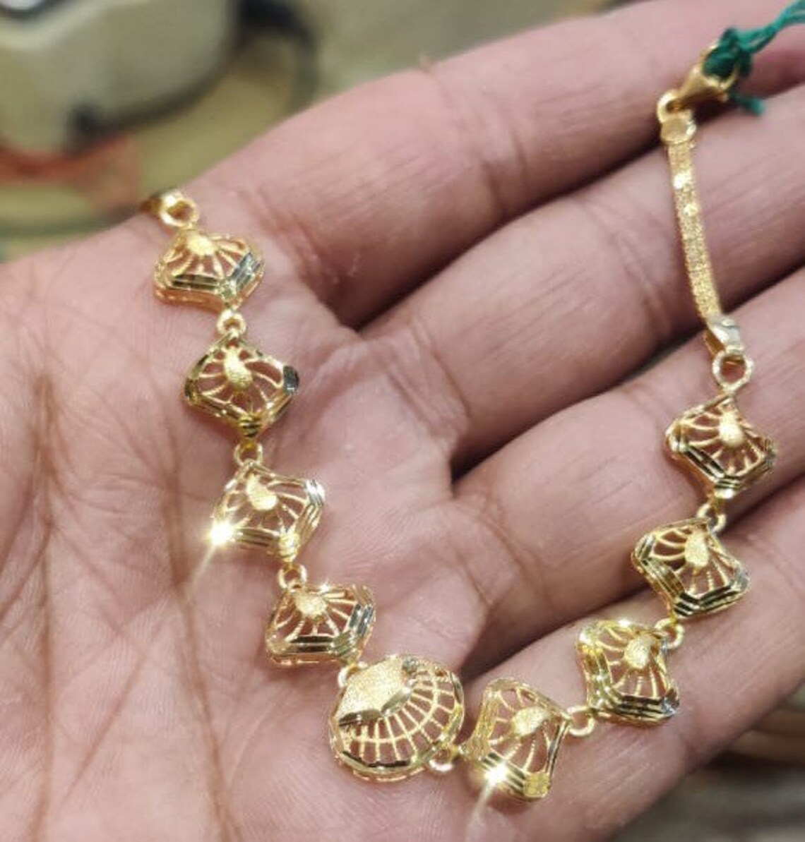 22k Solid Gold Bracelet- 22k Chain Style Gold Bracelet- Unique Style ...