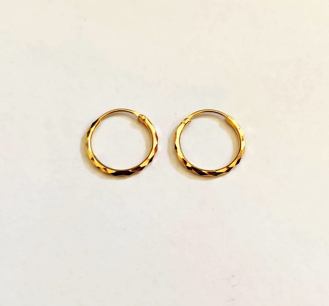 22k Gold Hoops-solid Diamond Cut Gold Earring-solid Gold Hoops-real ...
