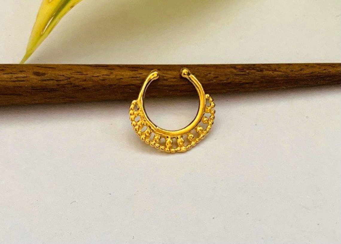 22k Gold Fake Nose Septum- Solid Nose Gold Septum-real Gold Nose Septum ...