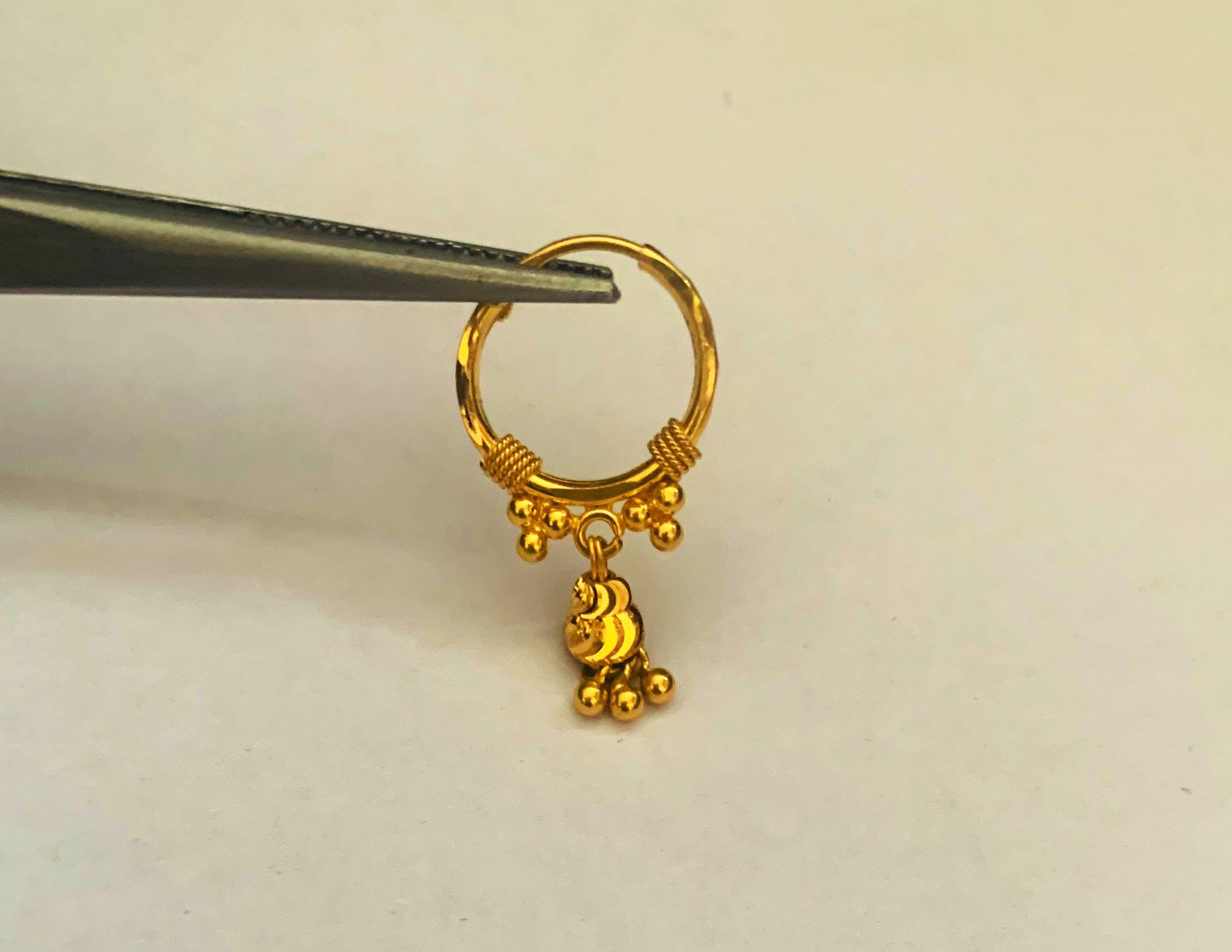 22kgold Diamond Cut Nose Ring With Dangling Balls-gold Nose | Etsy