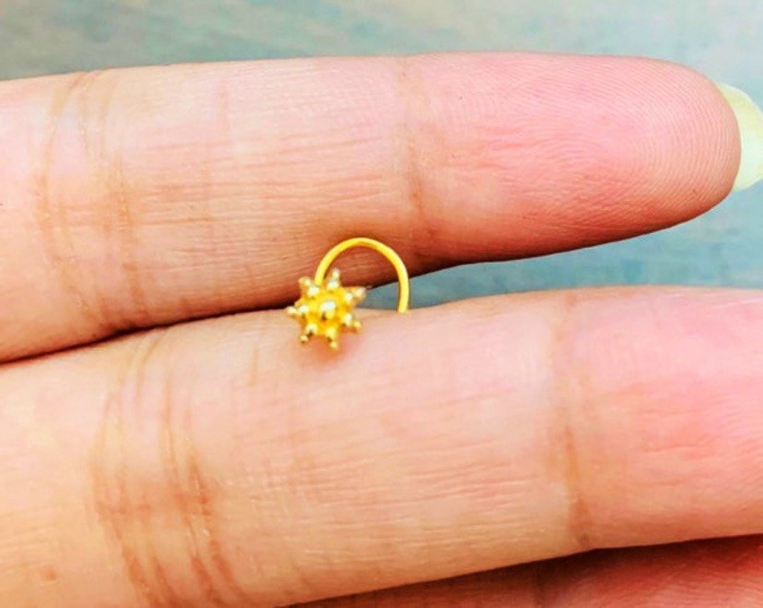 18k Solid Gold Nose Pin- Star Shape Gold Nose Stud-rajasthani Nose Pin ...