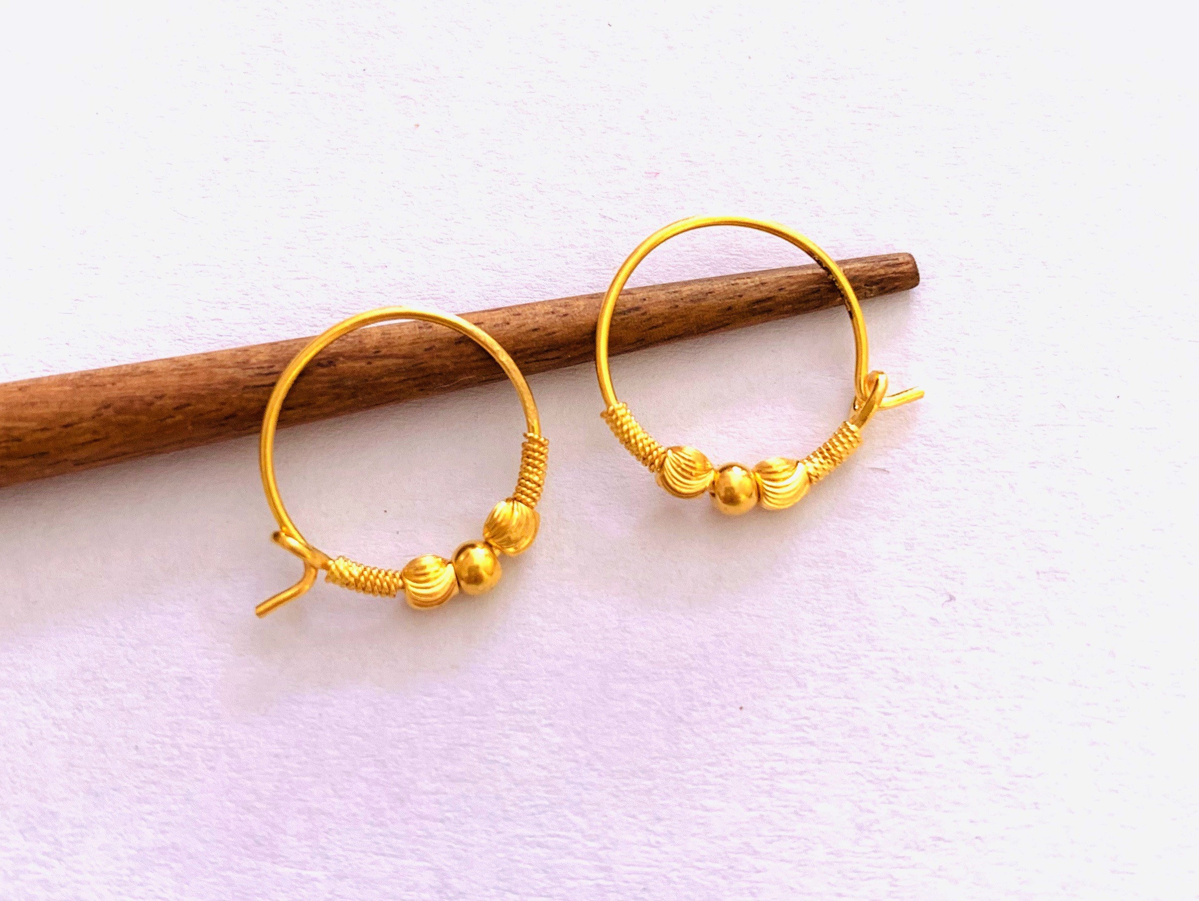 22k Gold Hoops Carved Gold Earring Solid Carved Gold Hoops | Etsy