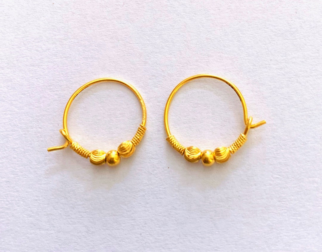 22k Gold Hoops, Carved Gold Earring, Solid Carved Gold Hoops, Tiny Gold ...
