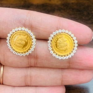 22k Solid Gold Antique Coin Stud-antique Gold Coin Earrings- Gold Stud ...