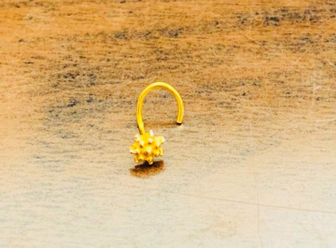 18k Solid Gold Nose Pin- Star Shape Gold Nose Stud-rajasthani Nose Pin ...