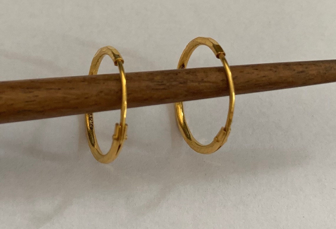 22k Gold Hoops Gold Earring Solid Gold Hoops Tiny Gold | Etsy