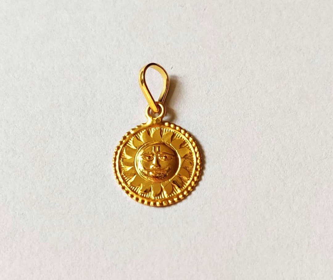 22k Solid Gold Sun Pendant-solid Gold Pendant- Lord Sun Pendant-indian ...