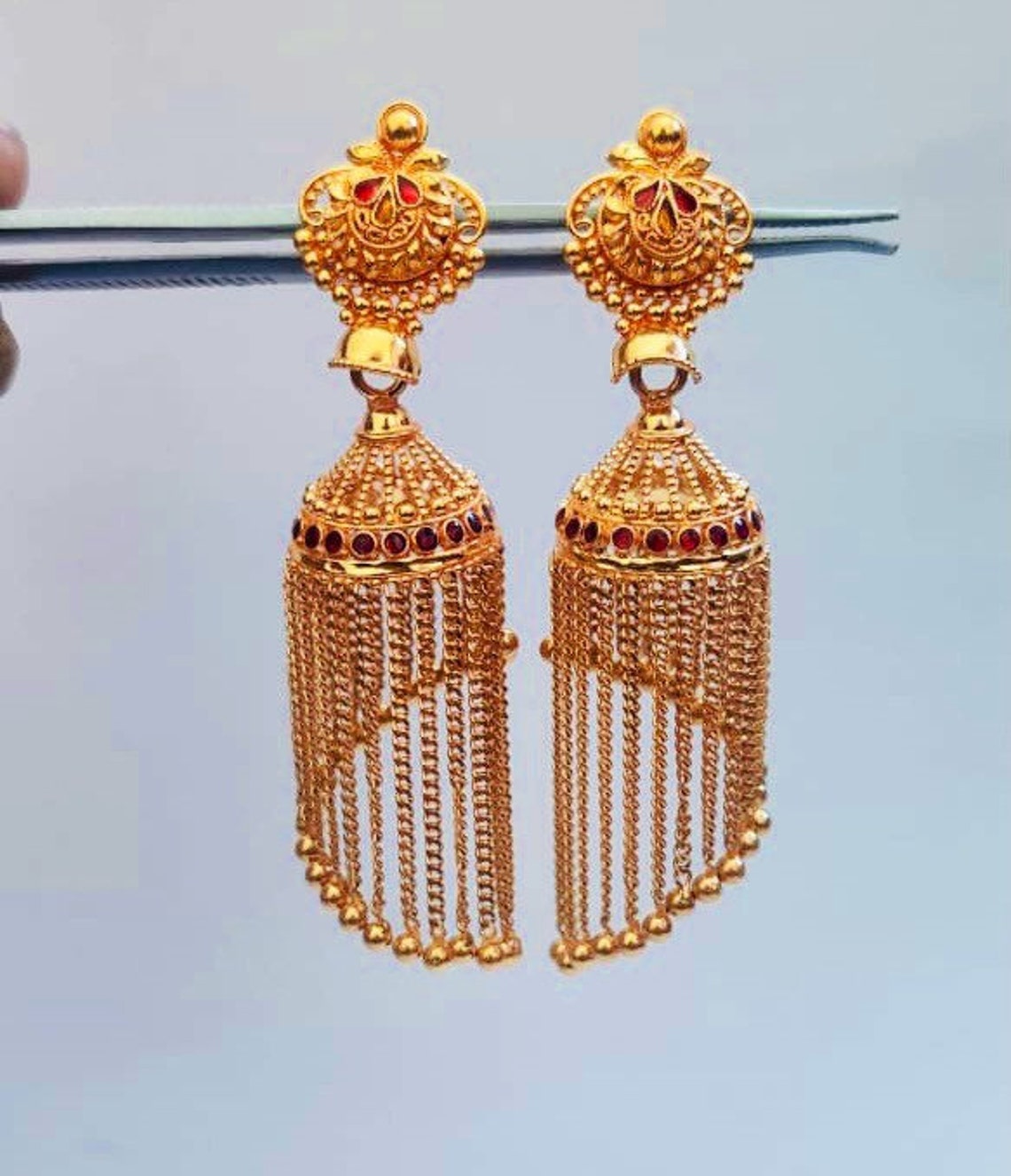 22k Gold Jhumkas-indian Gold Jhumka-solid Gold Jhumka-indian Karigari ...