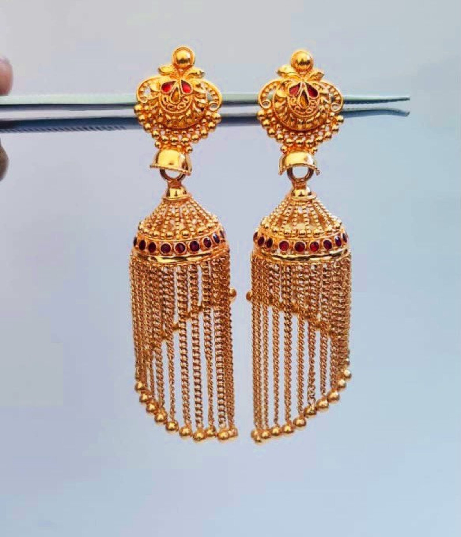 22k Gold Jhumkas-indian Gold Jhumka-solid Gold Jhumka-indian Karigari ...
