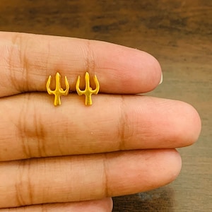 22k Gold Stud-god Shiva Trishul Earing-spiritual Gold Stud Ethnic Gold ...