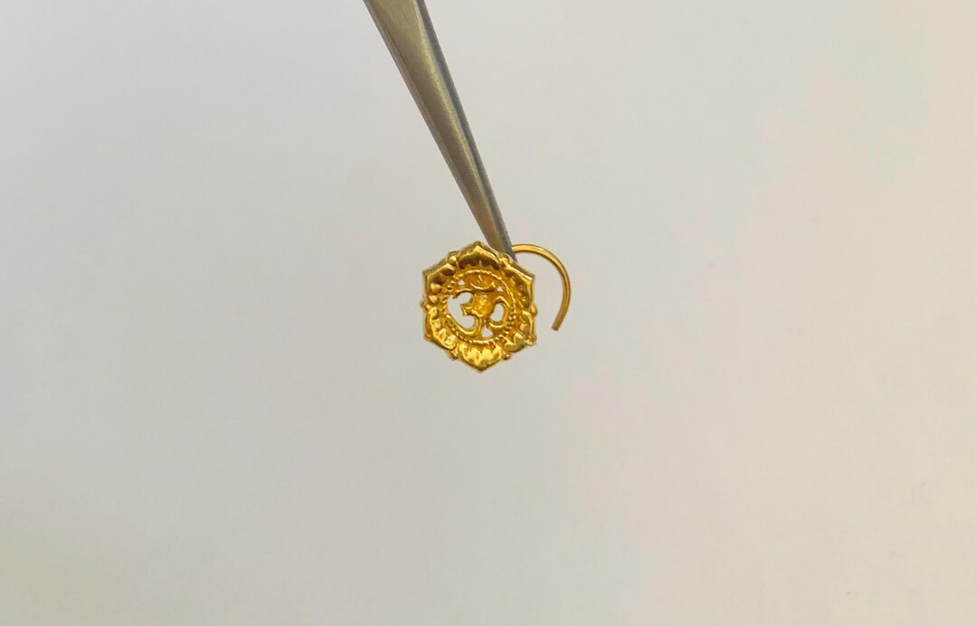 22k Gold Nose Stud-solid Gold Indian Nose Pin- OM Shiva God Nose Pin ...