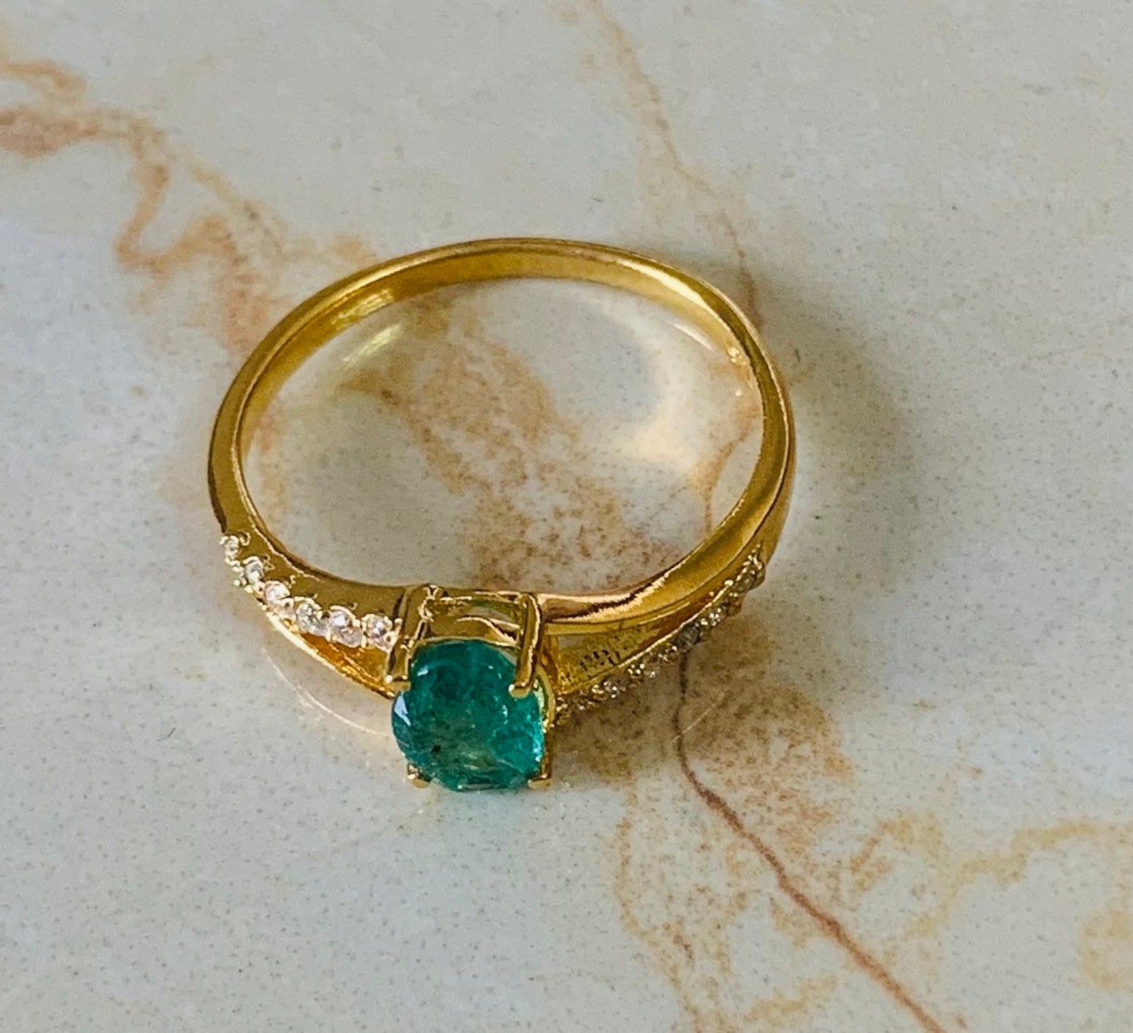 Natural Emerald Ring Gold Plated Emerald Ring-classy Emerlad - Etsy