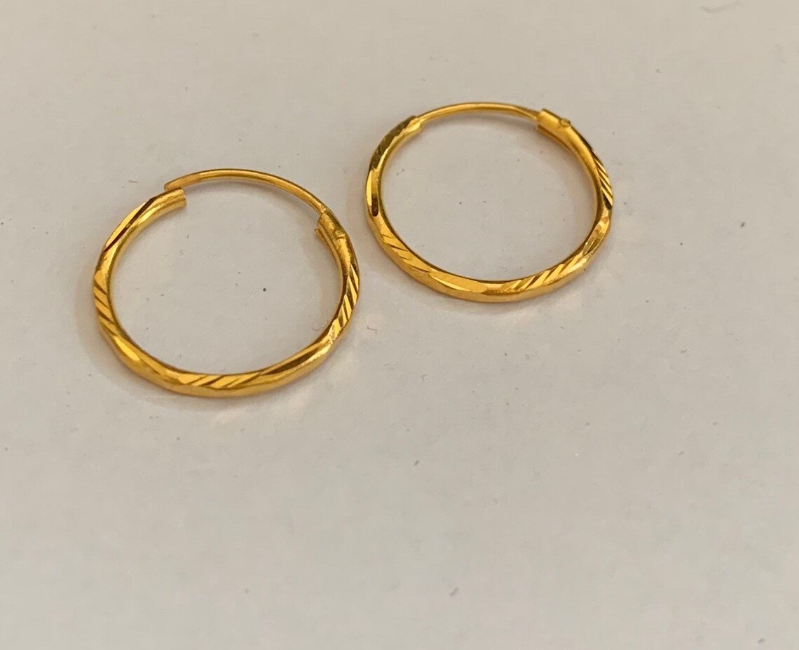 22k Gold Hoops Gold Earring Solid Gold Hoops Tiny Gold | Etsy