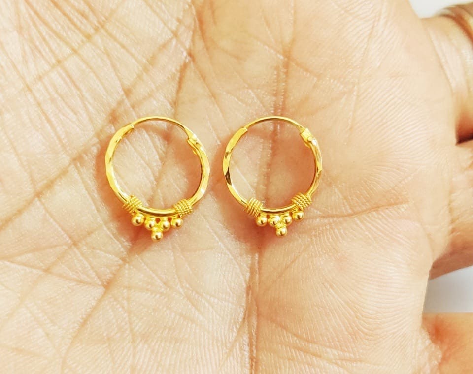 22k Gold Hoops, Rajasthani Gold Hoops, Indian Gold Hoops, Hallmarked ...