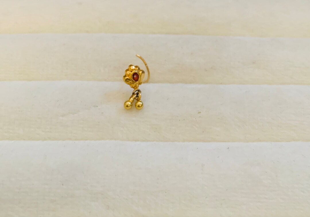 22k Solid Dangling Gold Nose Pin-dangling Gold Nose Stud-rajasthani ...