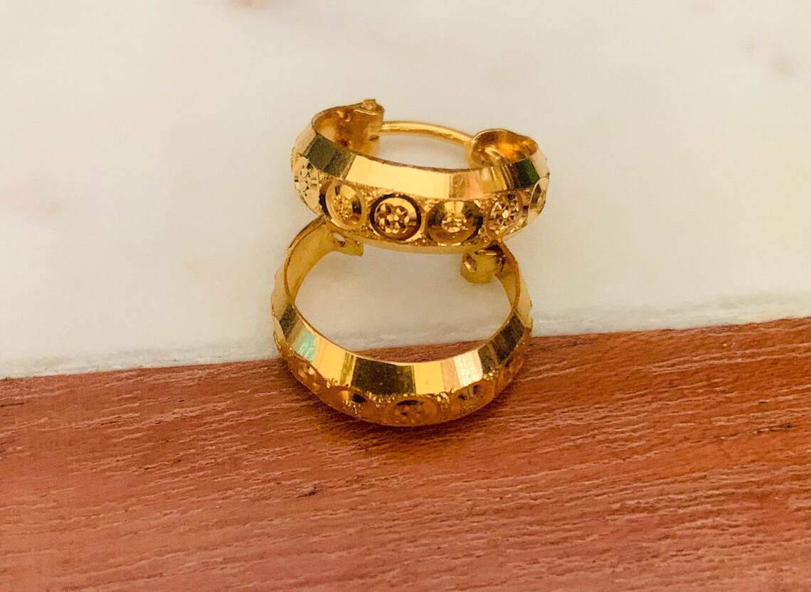 22k Gold Hoops-beautifully Carved Gold Earring-solid Gold | Etsy