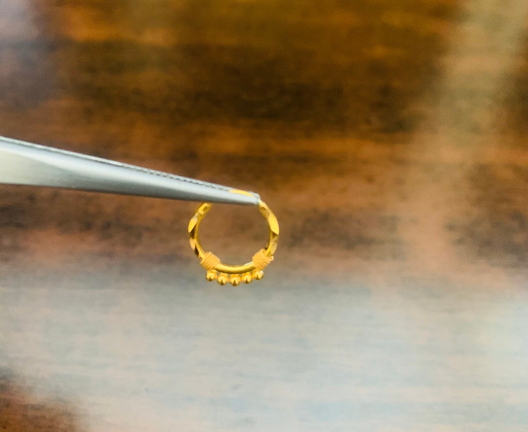 22k Gold Diamond Cut Nose Ring- Gold Nose Hoop- Gold Nostril- Solid ...