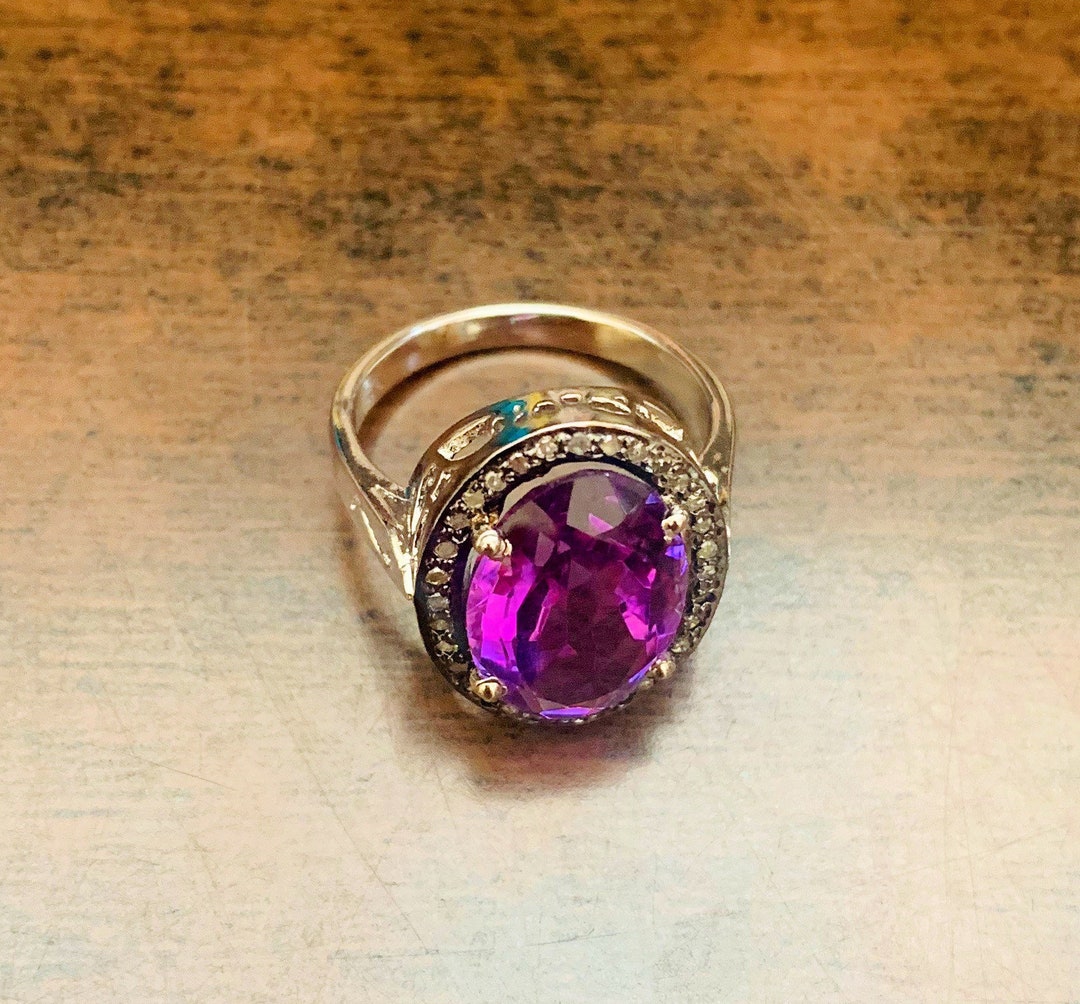 Natural Amethyst Diamond Ring- Diamond Ring- Victorian Amethyst Ring ...
