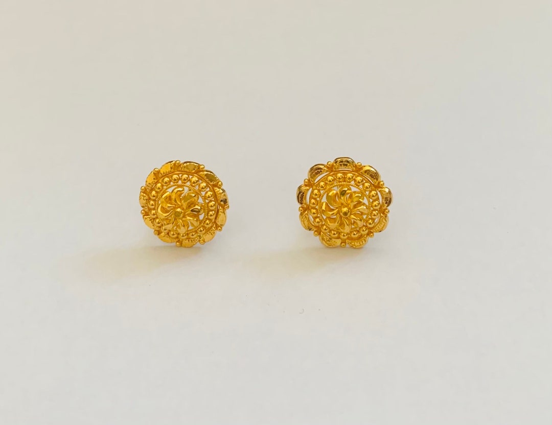 22k Solid Gold Stud-vintage Gold Stud-indian 22k Gold Floral Stud With Minimal Handcrafted Works ...