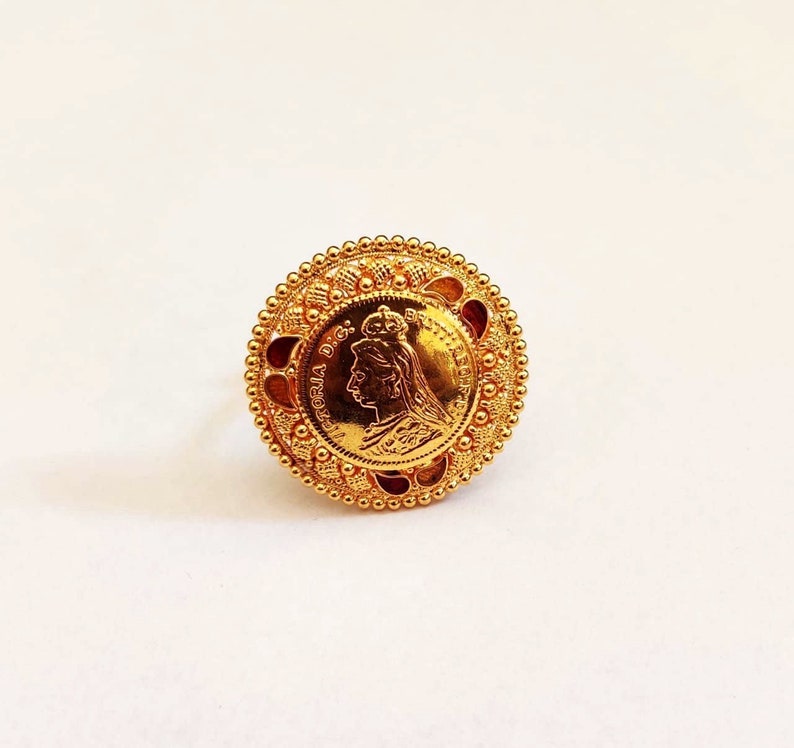 22k Solid Gold Coin Ring-antique Gold Coin Ring Solid Gold - Etsy