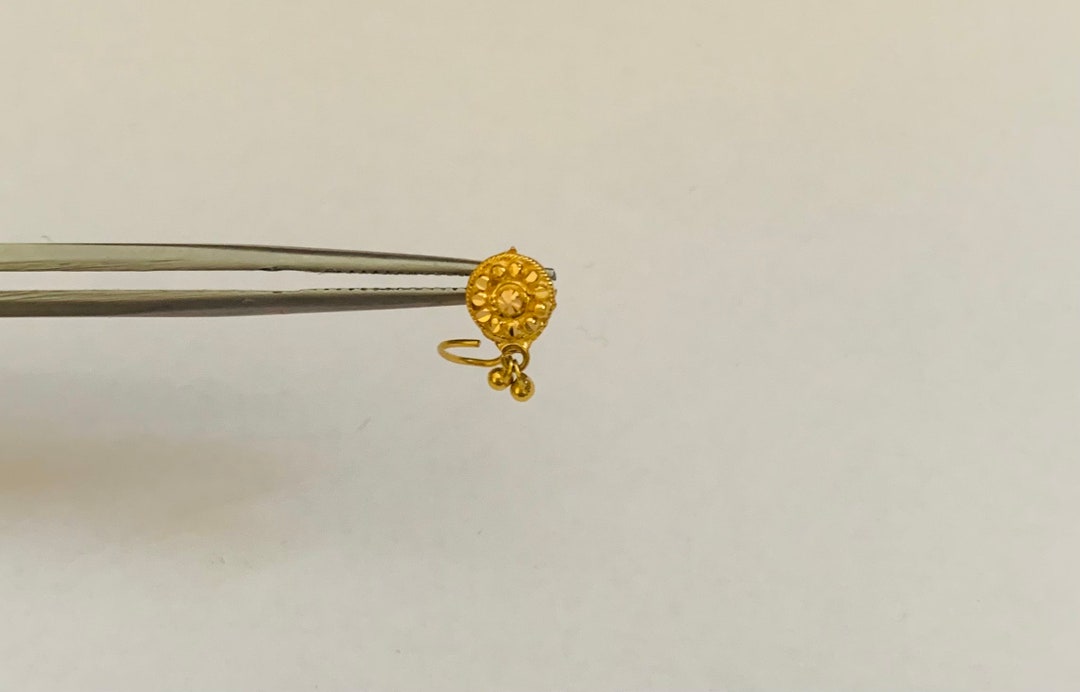 22k Solid Dangling Gold Nose Pin-dangling Gold Nose Stud-rajasthani ...