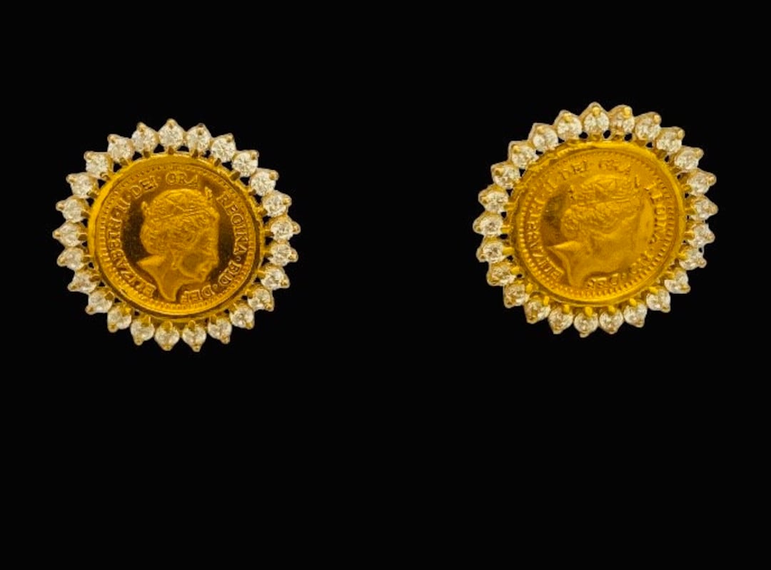 22k Solid Gold Antique Coin Stud-antique Gold Coin Earrings- Gold Stud ...