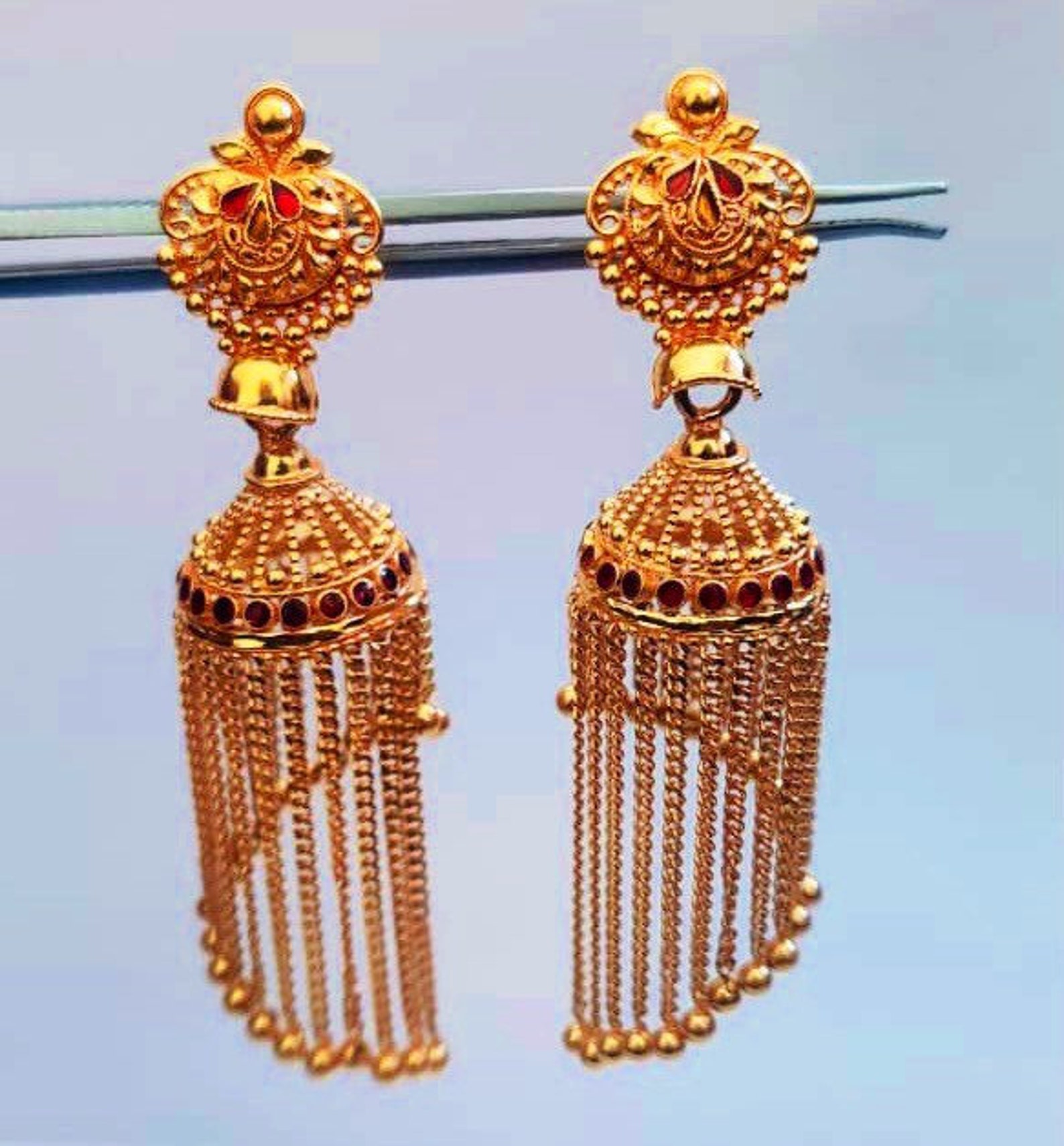 22k Gold Jhumkas-indian Gold Jhumka-solid Gold Jhumka-indian Karigari ...