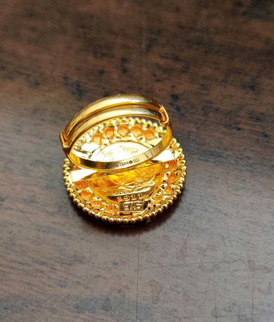 22k Solid Gold Coin Ring-antique Gold Coin Ring Solid Gold - Etsy