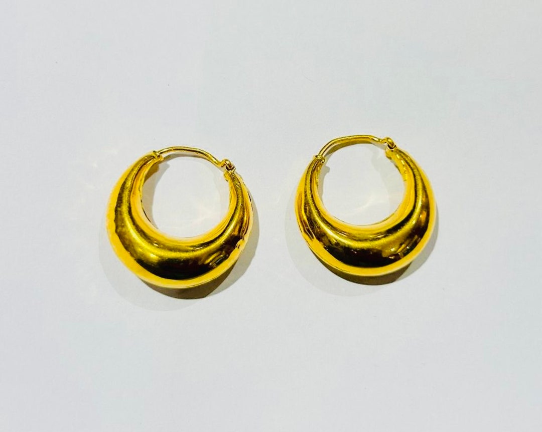 22k Gold Unisex Hoop, Solid Gold Earring, Solid Gold Unisex Hoops, Tiny ...