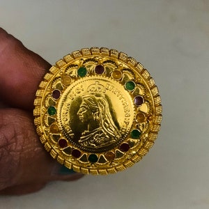22k Solid Gold Coin Ring-antique Gold Coin Ring- Solid Gold Early Coin ...