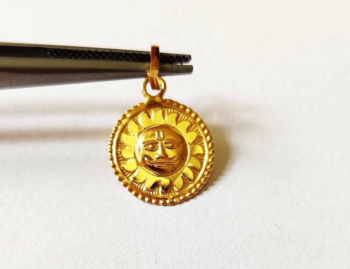 22k Solid Gold Sun Pendant-solid Gold Pendant- Lord Sun Pendant-indian ...