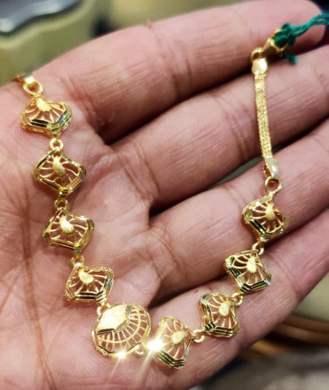 22k Solid Gold Bracelet- 22k Chain Style Gold Bracelet- Unique Style ...