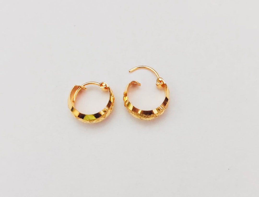 22k Solid Gold Hoops-real Gold Hoops-carved Gold Hoops-indian Gold ...