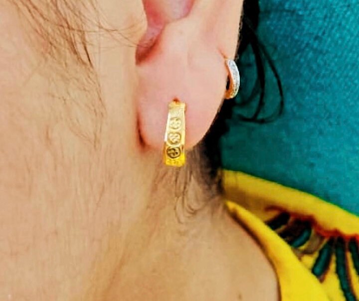 22k Gold Hoops Carved Gold Earring Solid Gold Hoops Tiny | Etsy