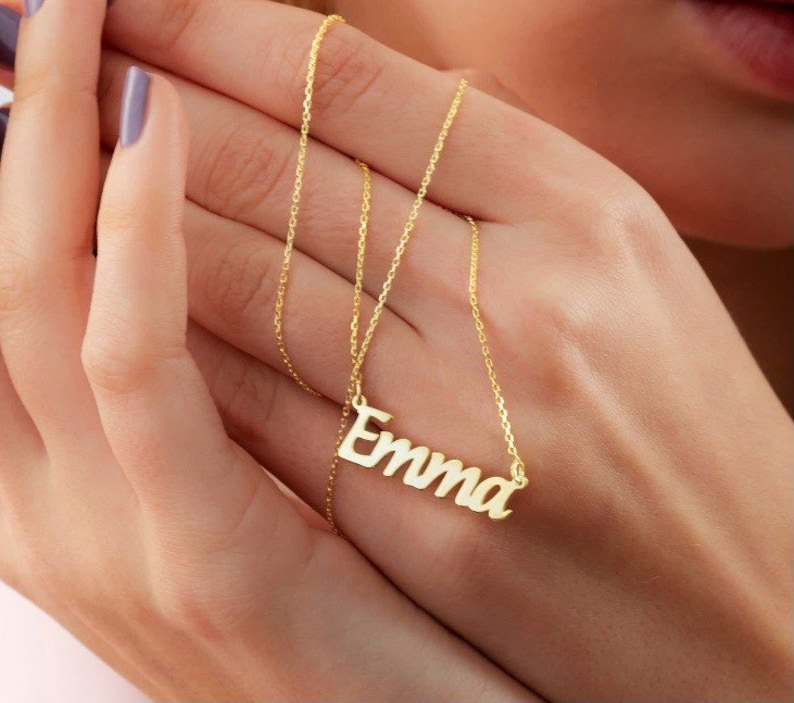 22k Solid Gold Personalised Name Necklace, Dainty Gold Name Necklace ...