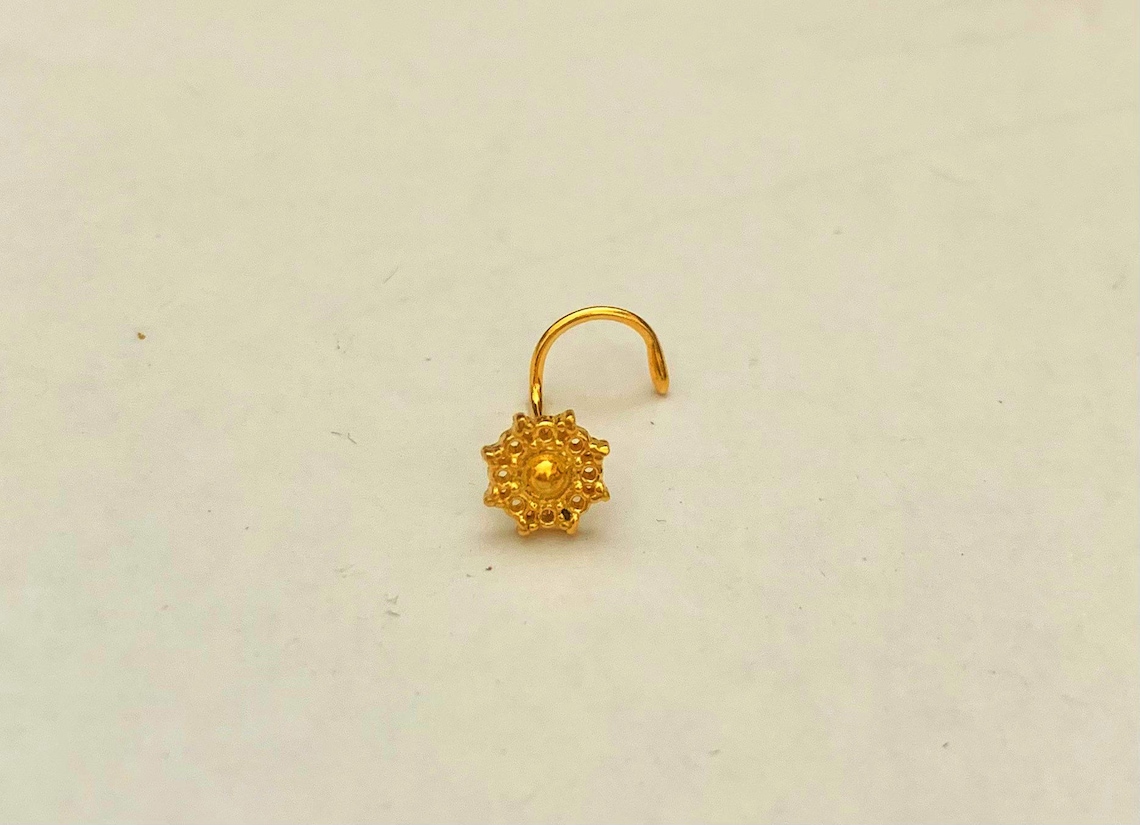 22k Gold Nose Stud-solid Gold Indian Nose Pin Nostril - Etsy
