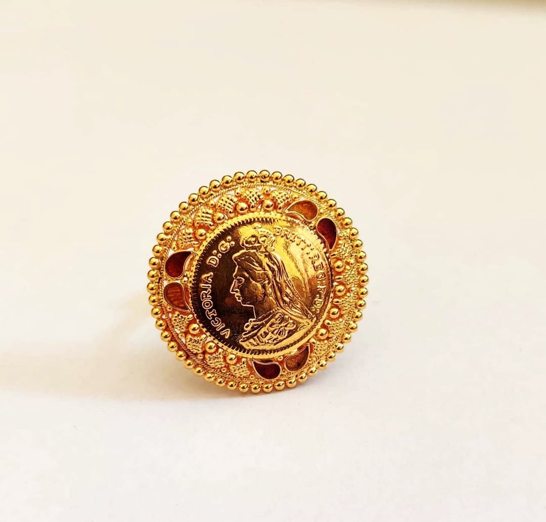22k Solid Gold Coin Ring-antique Gold Coin Ring- Solid Gold Early Coin ...