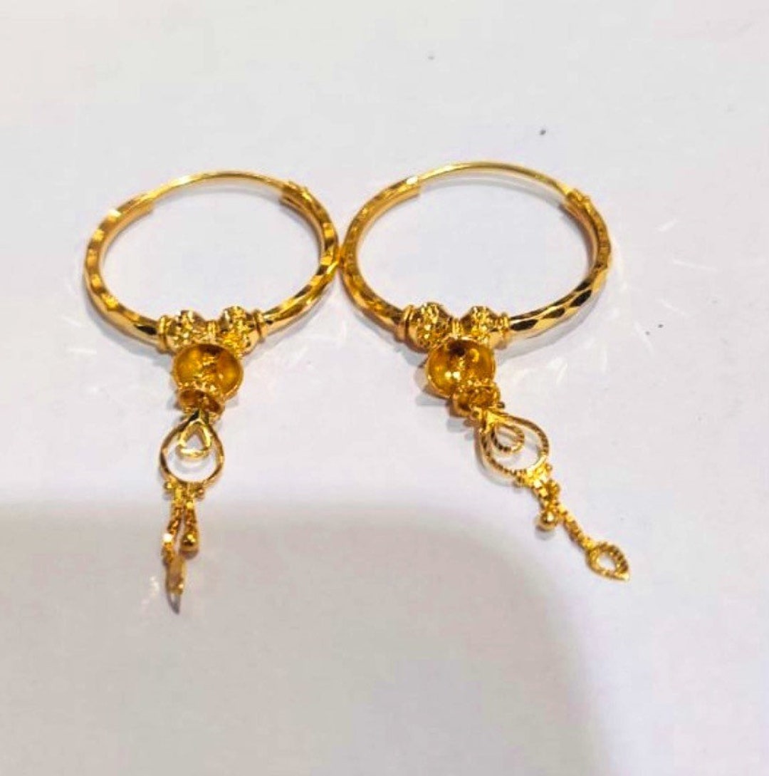 22k Solid Gold Handmade and Handcrafted Dangling Bell Hoops-dangling ...